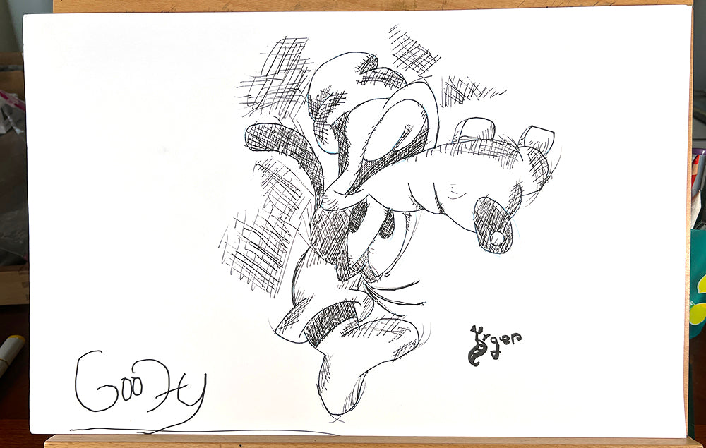 Upside Down Goofy BW- SIGNED - 11x17 Character Drawing – The Autistic Tiger