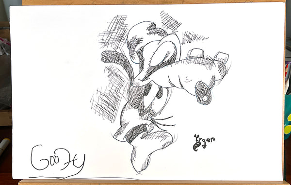 Upside Down Goofy BW- SIGNED - 11x17 Character Drawing – The Autistic Tiger